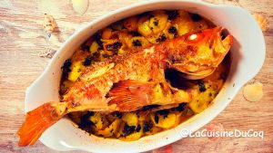 Recette de RASCASSE au FOUR sur un MERVEILLEUX lit de légumes