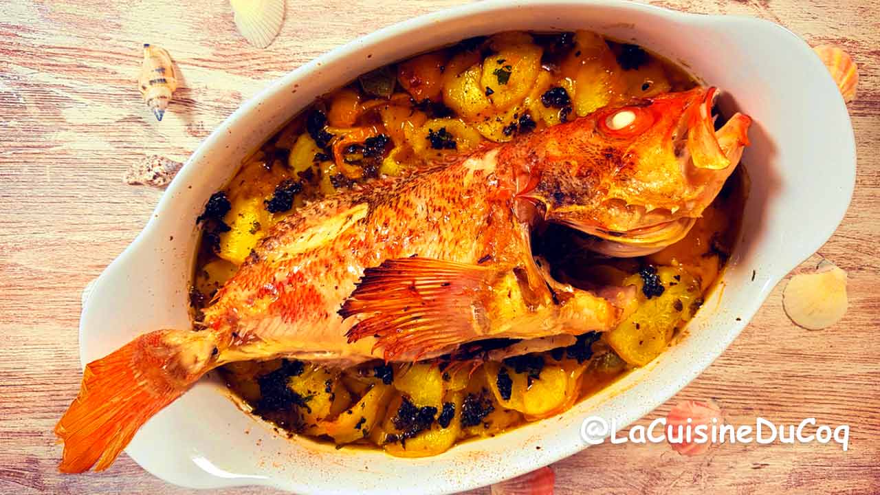 Recette de RASCASSE au FOUR sur un MERVEILLEUX lit de légumes